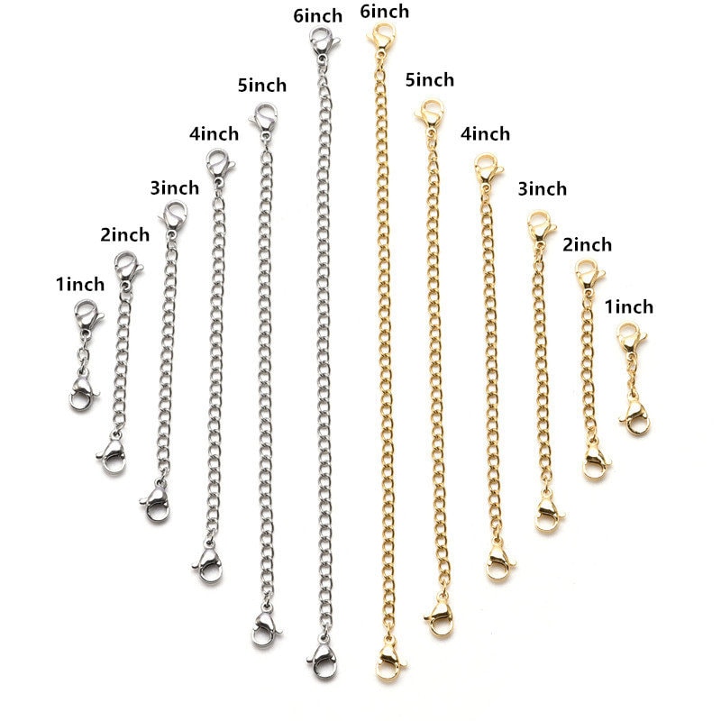 10pcs 1 Inch to 6 Inches Stainless Steel Double Lobster Clasp Extension ...