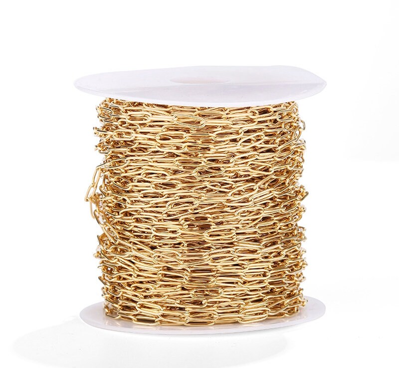 Stainless Steel Paperclip Chain, Soldered Closed Links 12x4x1mm, Gold ...