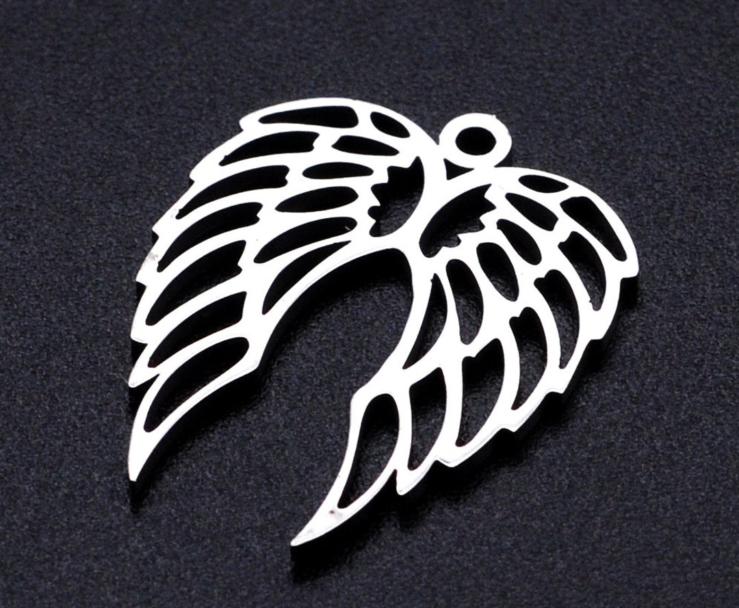 Stainless Steel Laser Cut Wing Pendant, Angel Wings Charm, Gold Feather ...