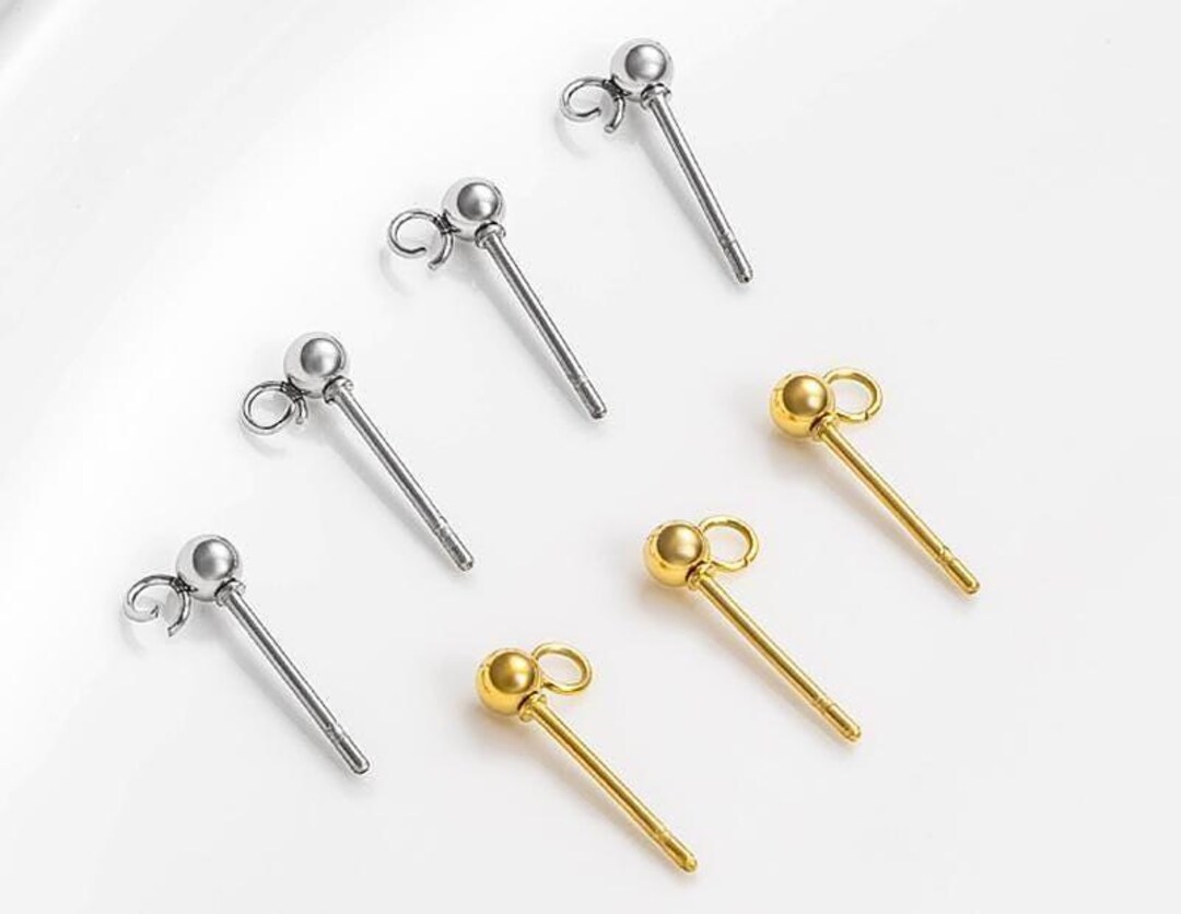 30pcs 3mm 4mm 5mm 6mm Gold 316 Stainless Steel Ball Pin Posts Earring ...