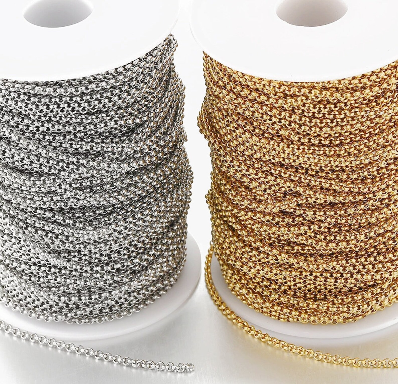 10 Feet Stainless Steel 4mm Rolo Chain, Tarnish Resistant Gold Silver ...