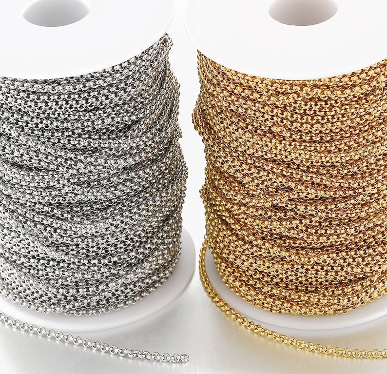 10 Feet Stainless Steel 4mm Rolo Chain, Tarnish Resistant Gold Silver ...