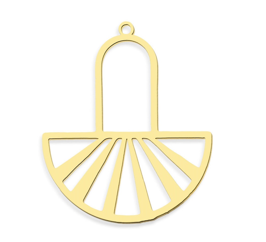 Stainless Steel Laser Cut D Shape Pendant, Hallow Fan Charm, Gold Half ...