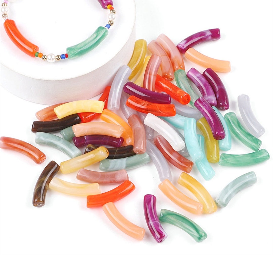 10/30pcs 32x8mm Acrylic Tube Beads, Bamboo Beads, Curved Tube Beads ...