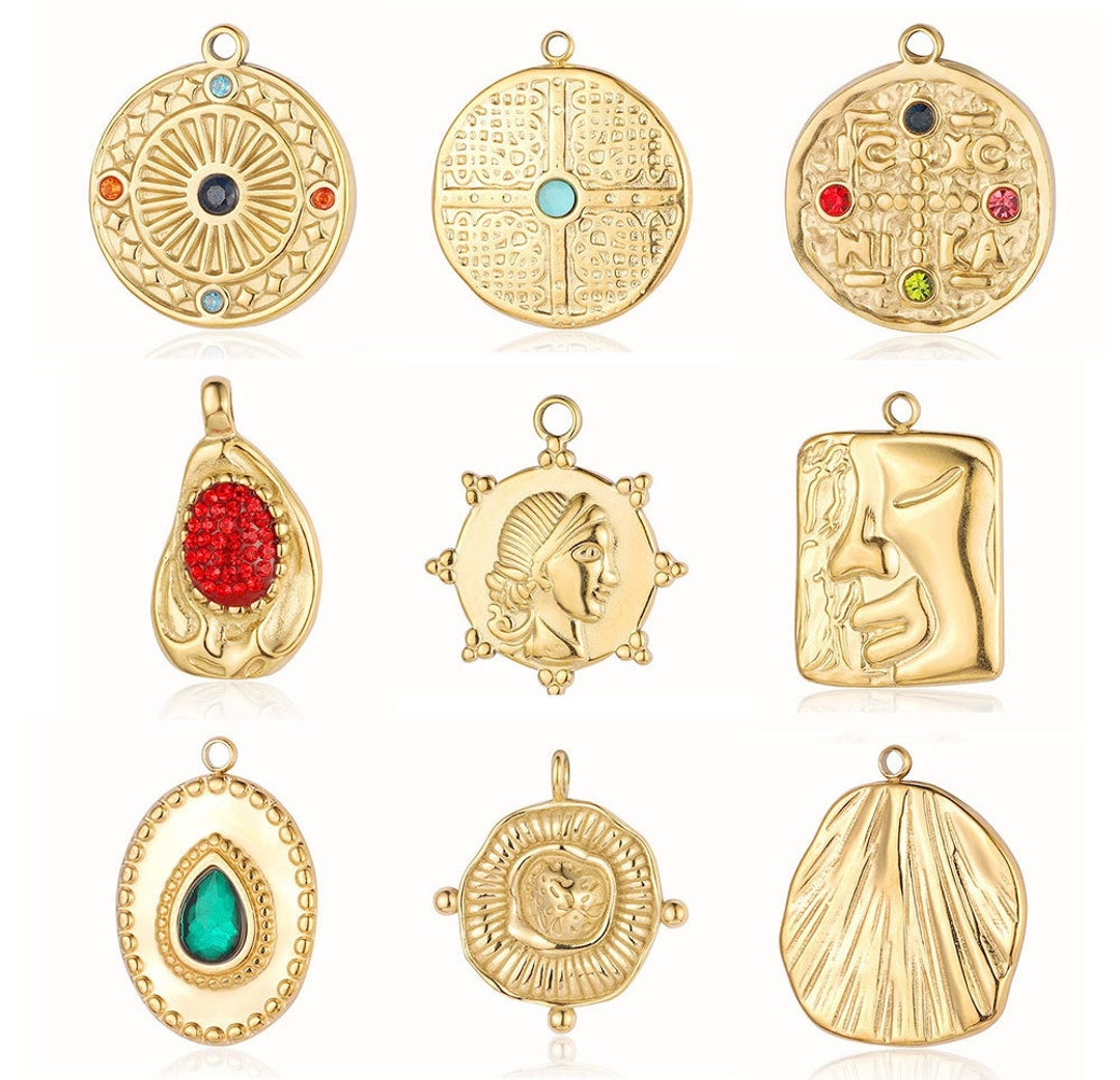 Stainless Steel Laser Cut Geometric Shapes Pendant, Round Tag Charm ...