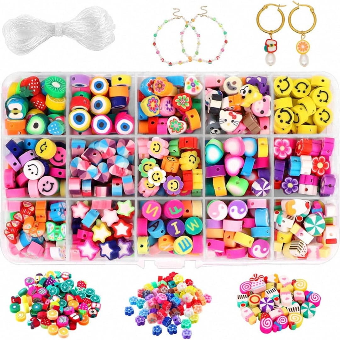 15 Cells Soft Pottery Set, 300pcs Flat Round Polymer Clay Spacer Beads ...