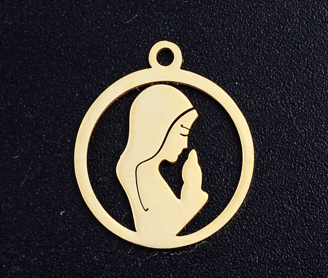 Stainless Steel Laser Cut Hail Mary Pendant, Round Virgin Mary Charm ...