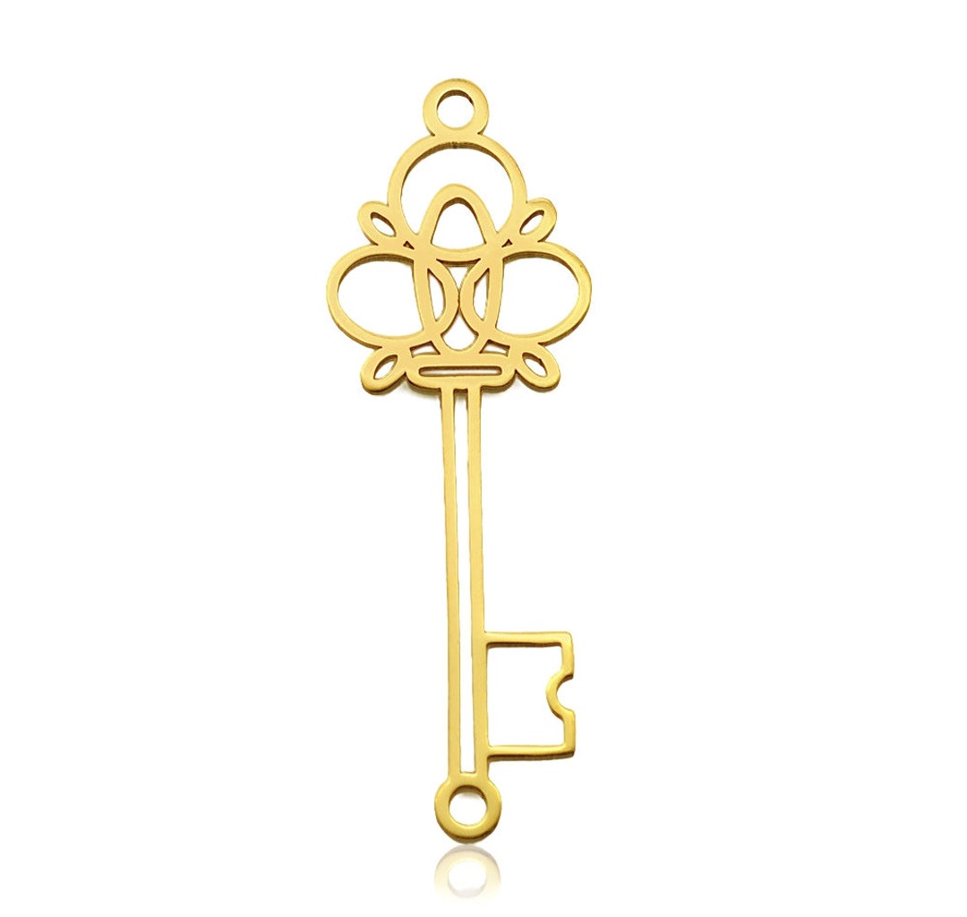 Stainless Steel Laser Cut Key Pendant, Hallow Key Charm, Silver Gold ...