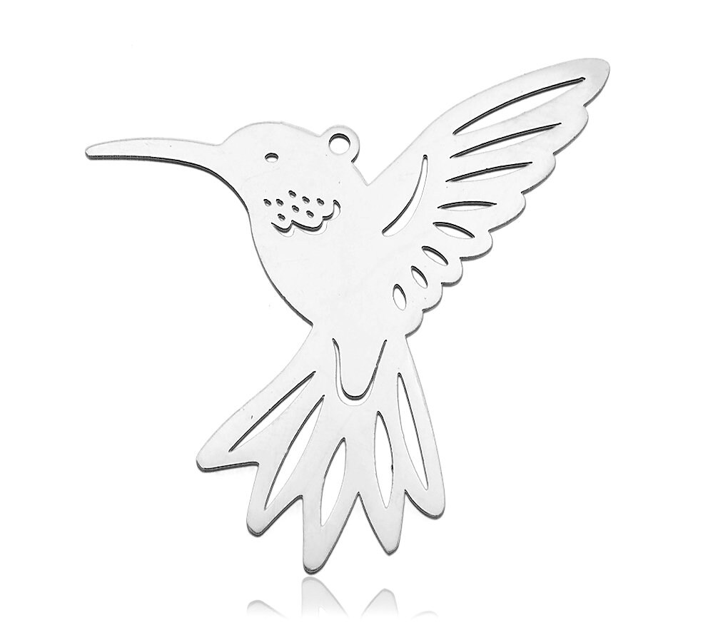 Stainless Steel Laser Cut Hummingbird Charm, Bird Pendant, Filigree ...