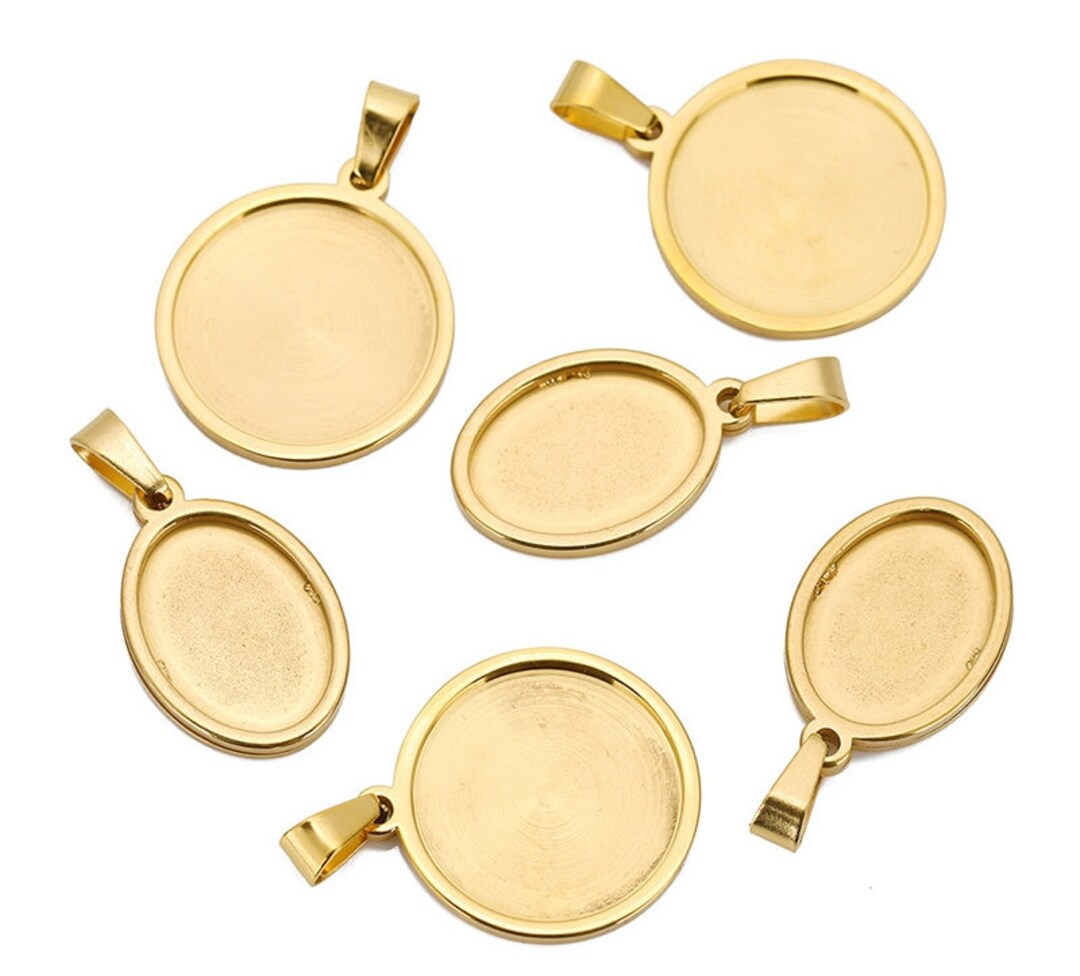 4pcs 20mm Round 13x18mm Oval Stainless Steel Cabochon Base Setting ...