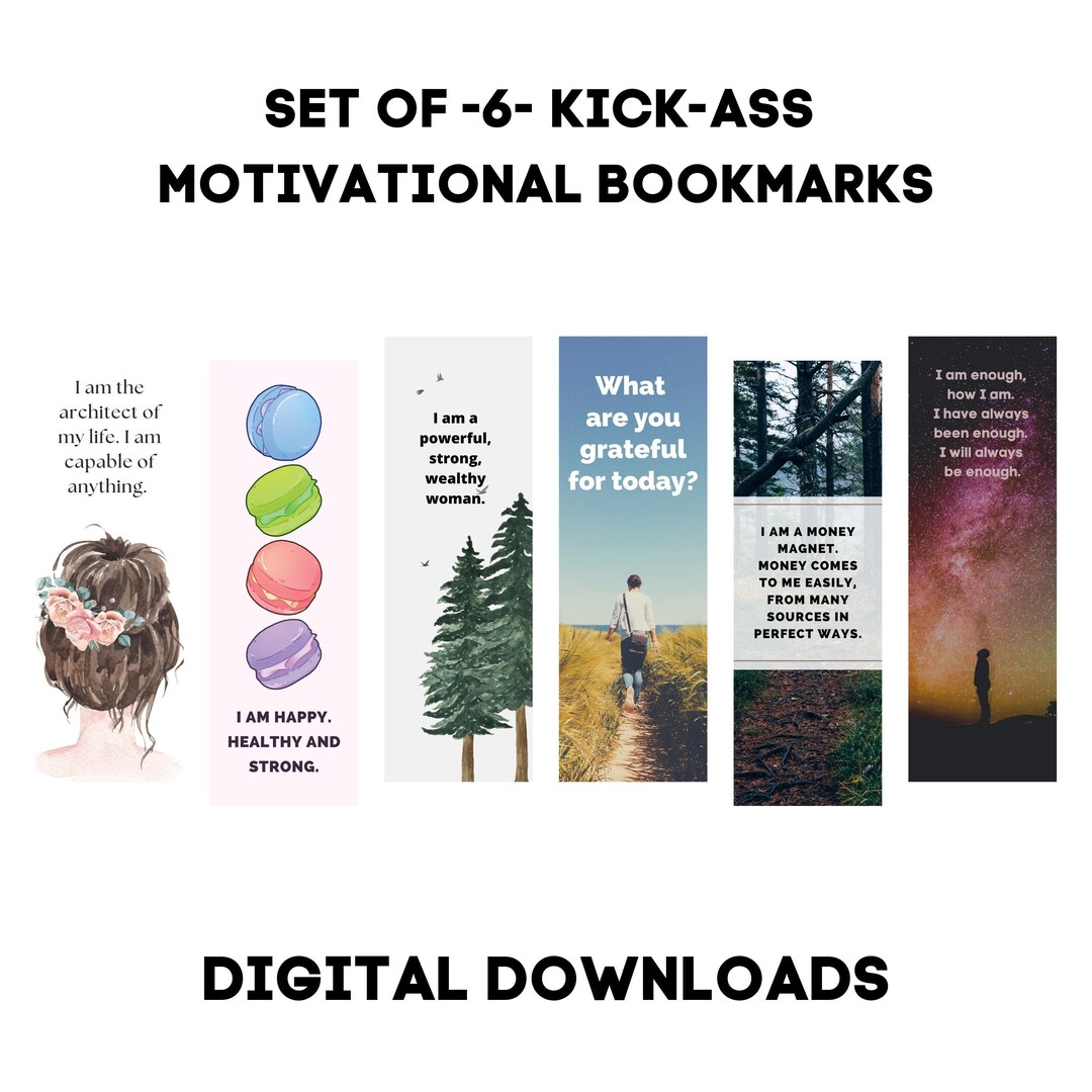 Set of 6 Inspirational Bookmarks for Reading, Fun Motivational ...
