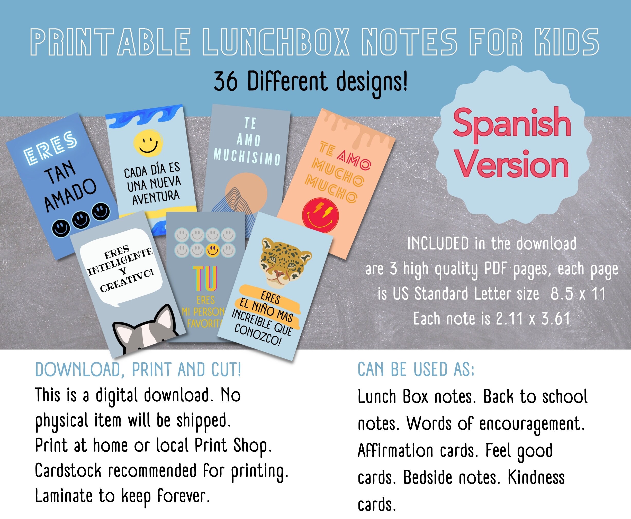 Printable SPANISH Boys Lunchbox Affirmation Notes for Kids Instant ...