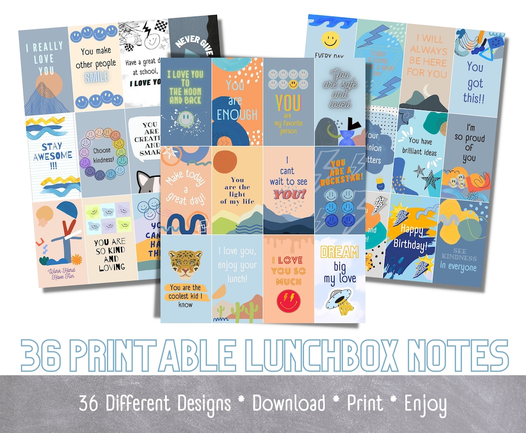 Printable Boys Lunchbox Affirmation Notes for Kids Instant Download ...