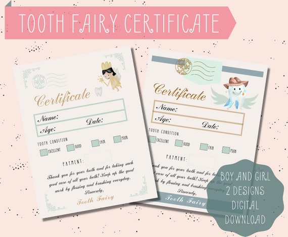 Tooth Fairy Certificate Tooth Fairy Receipt Boy Girl Tooth - Etsy
