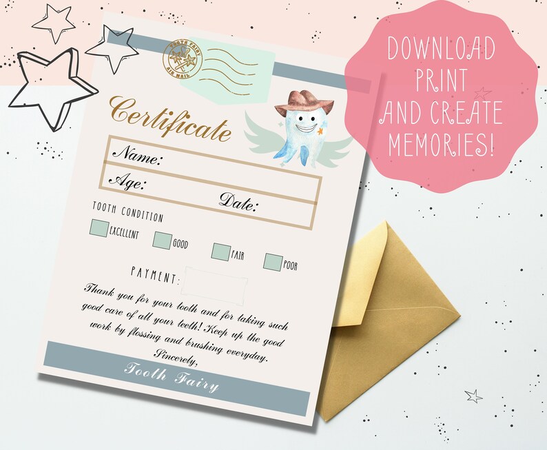 Tooth Fairy Certificate Tooth Fairy Receipt Boy Girl Tooth Fairy Letter ...