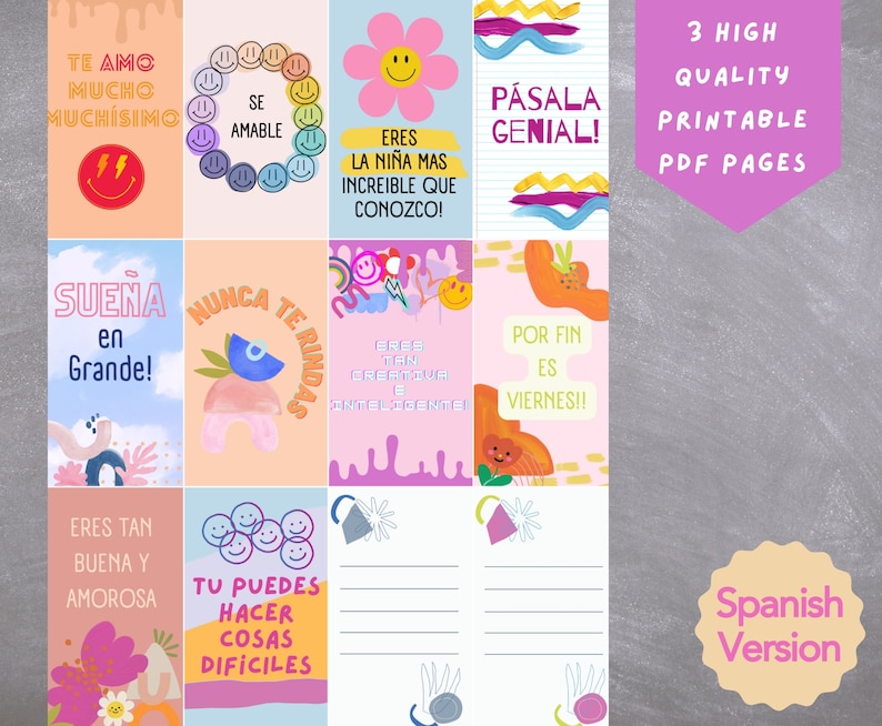 Lonchera en ESPAÑOL imprimible Notas de afirmación positiva para niños ...