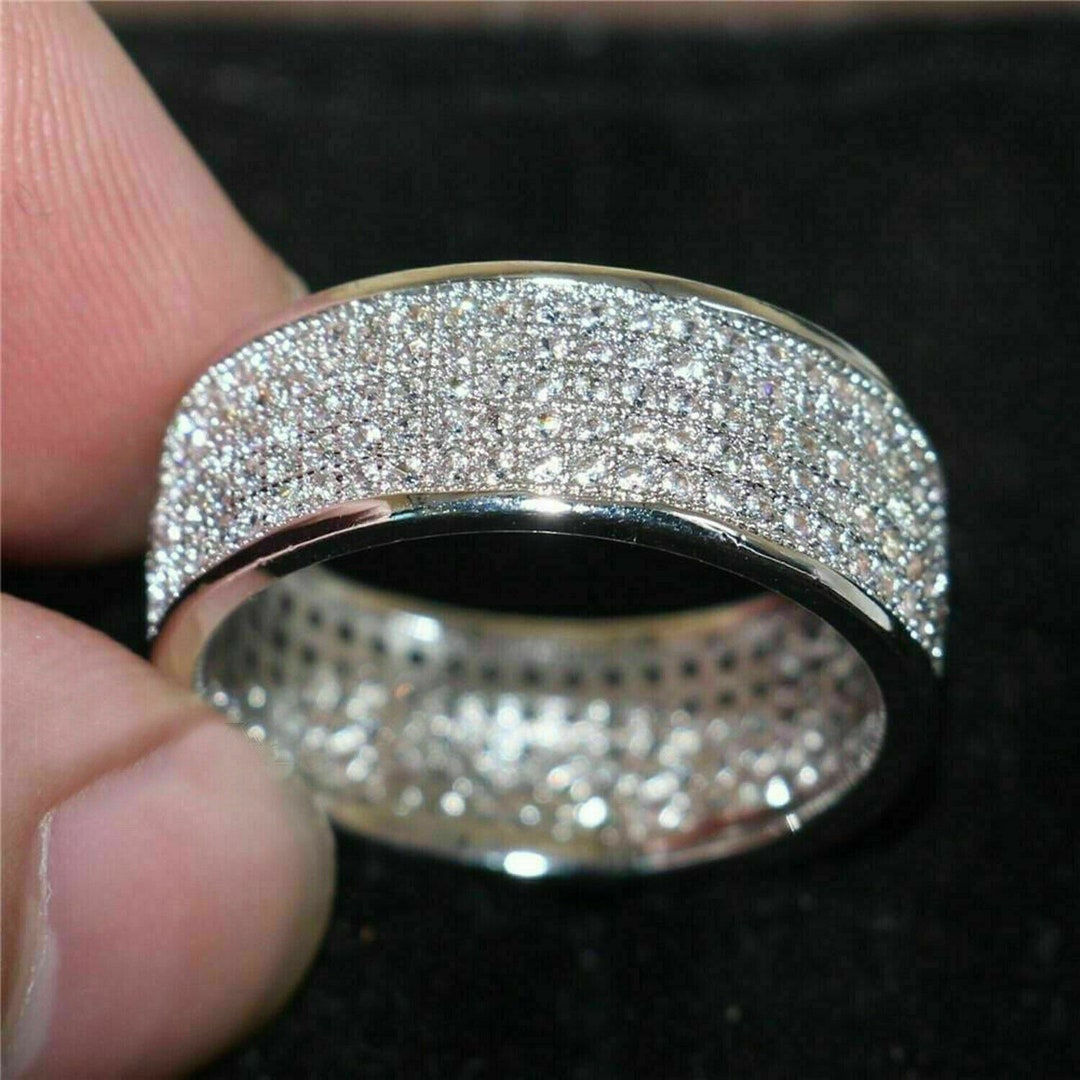 Men's Wedding Band, 14k White Gold, Mens Band, 2.5 Ct Round Cut Diamond ...
