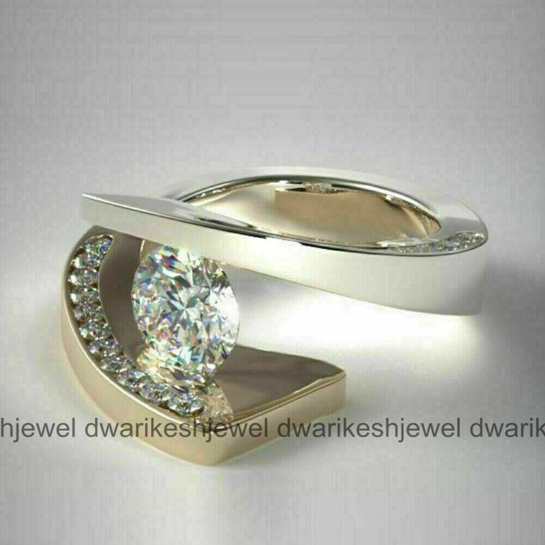 Engagement Ring,sweeping Bypass Wedding Ring, Round Cut 2ct Diamond ...