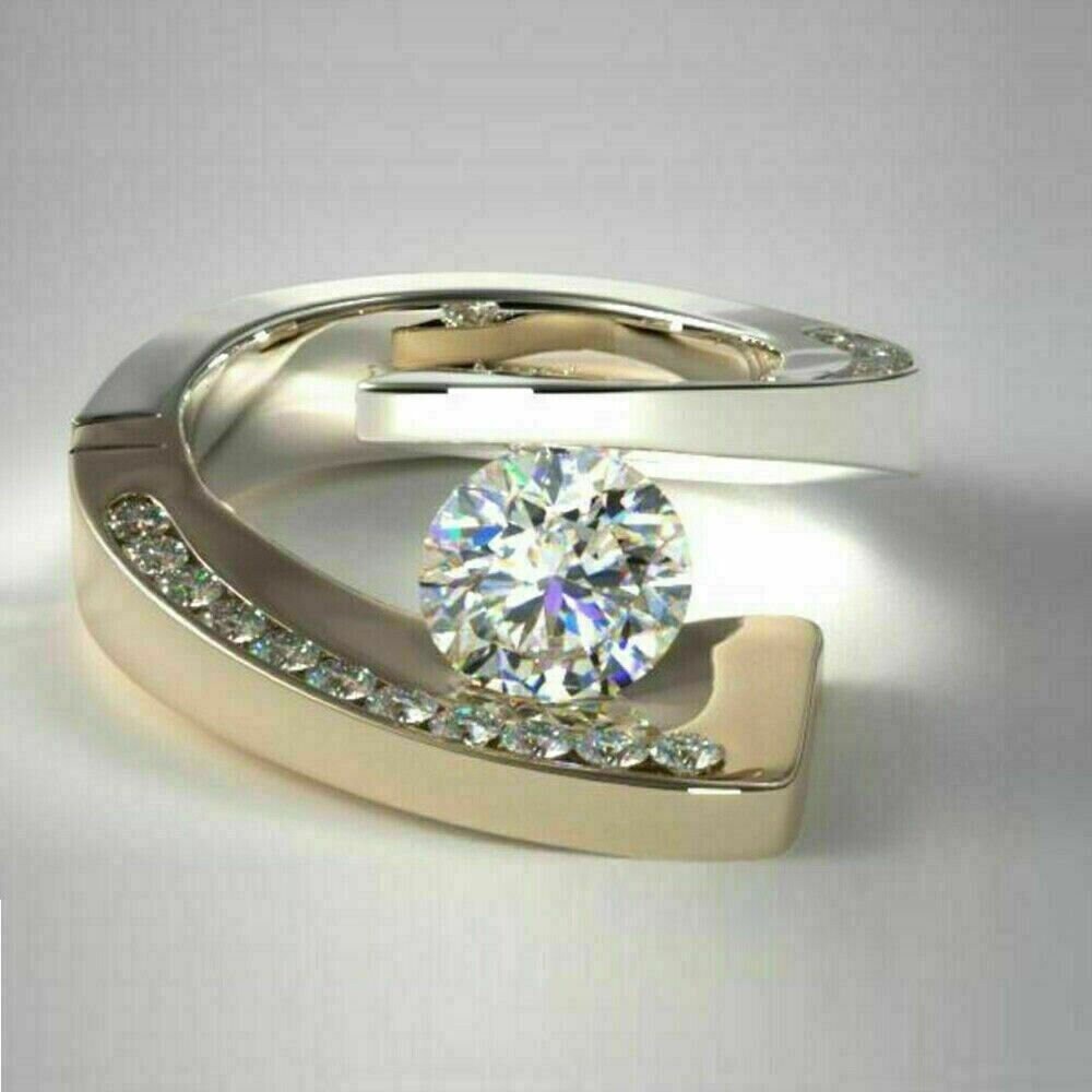 Engagement Ring,sweeping Bypass Wedding Ring, Round Cut 2ct Diamond ...