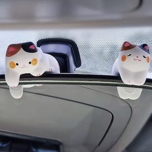 Cartoon Cat Car Review Mirror Decor, Cute Cat Figurine, Kawaii Car ...