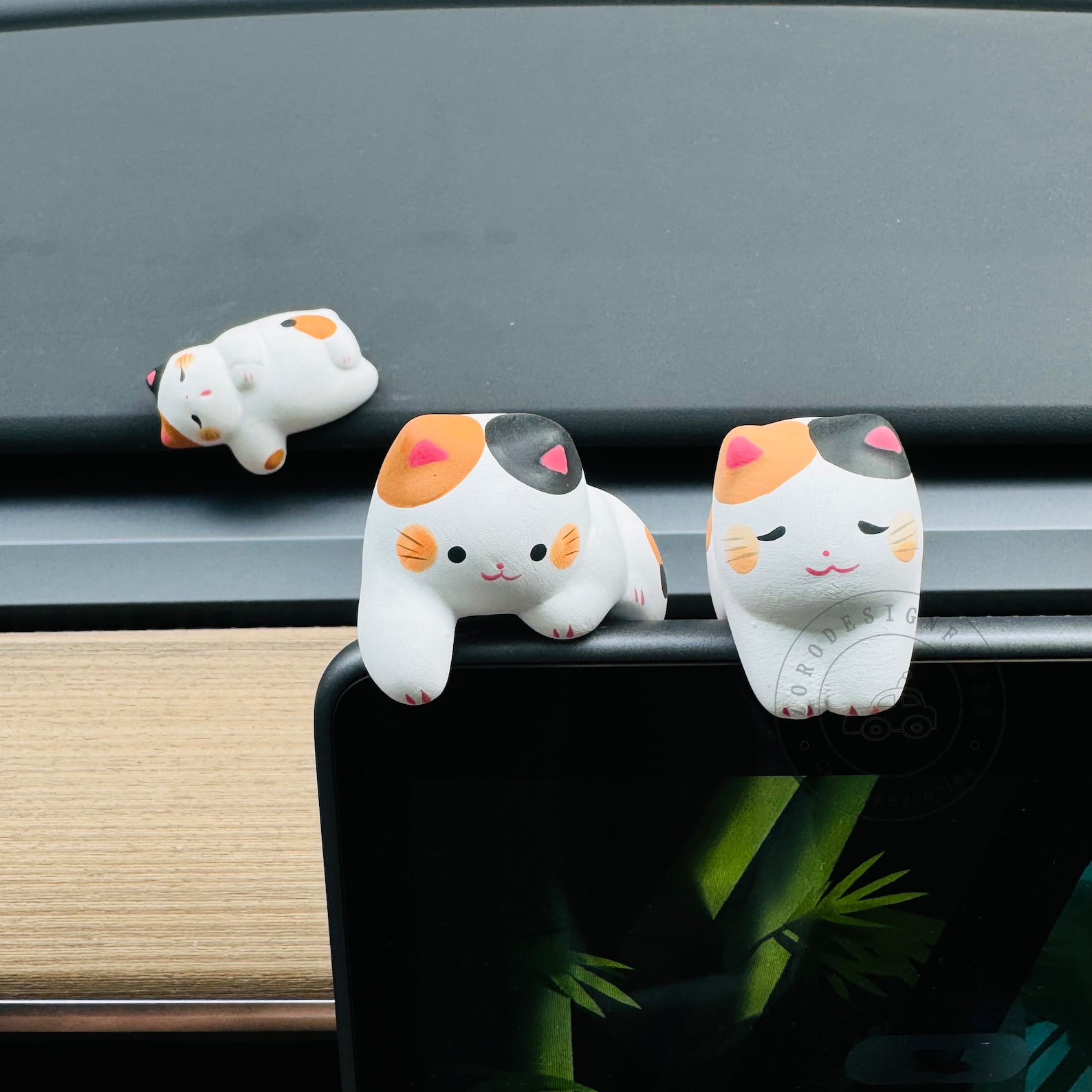 Cartoon Cat Car Review Mirror Decor, Cute Cat Figurine, Kawaii Car ...