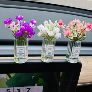 3pcs Flower Glass Bottle Car Ornament, Flower Pot Car Accessory, Car ...
