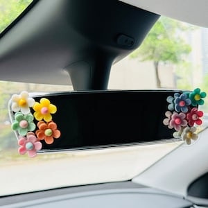 7 Style Cute Flower Car Rearview Mirror Ornament, Kawaii Car Screen ...