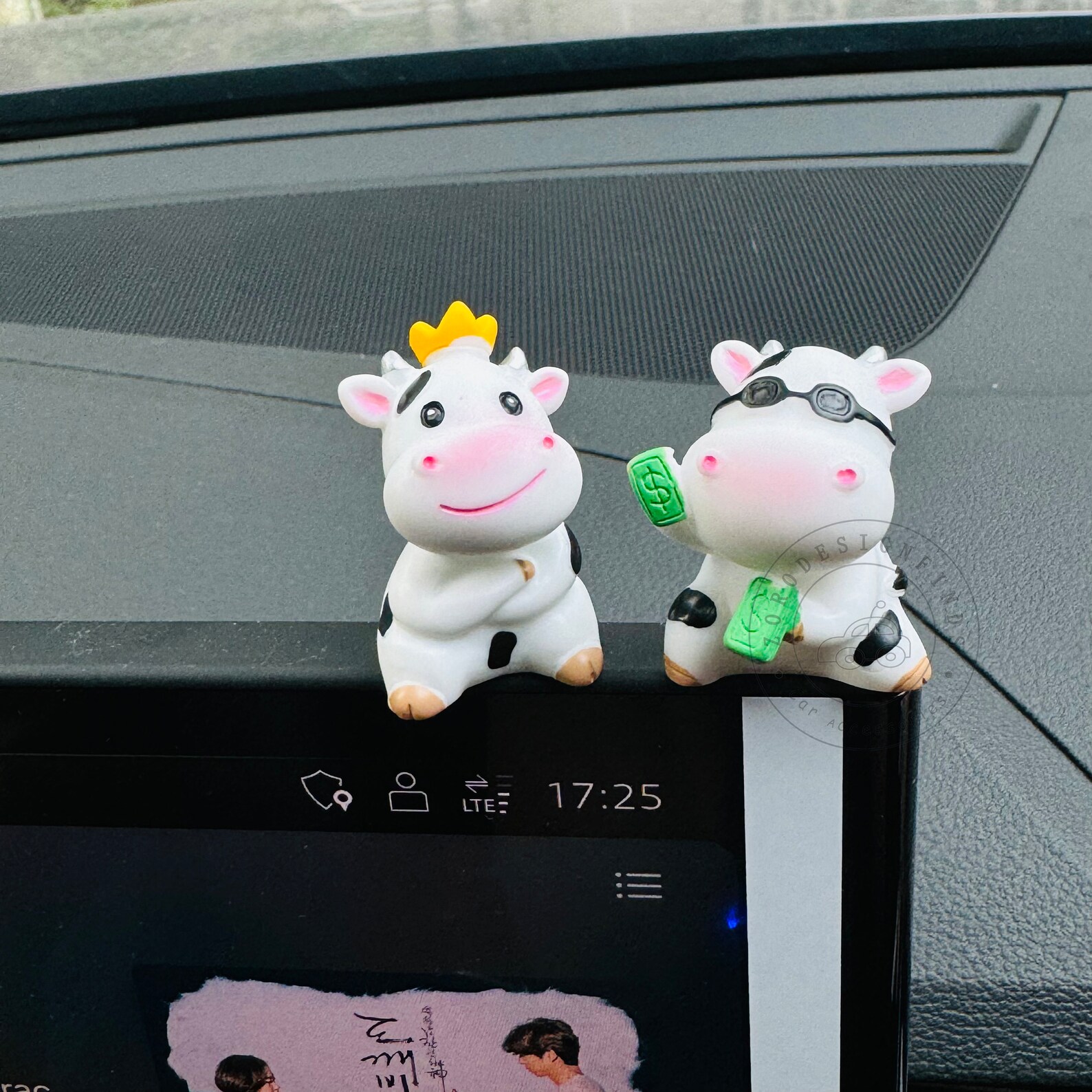 8PCS Cute Cow Car Rearview Mirror Ornament, Kawaii Car Dashboard Decor ...