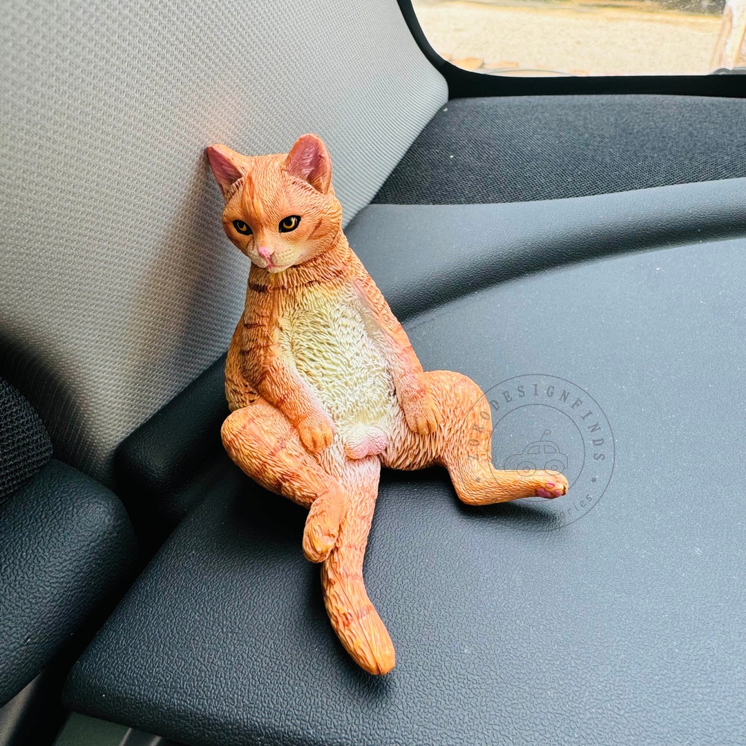 Cute Sitting Fat Cat Car Mirror Ornament, Cartoon Car Figurine, Car ...