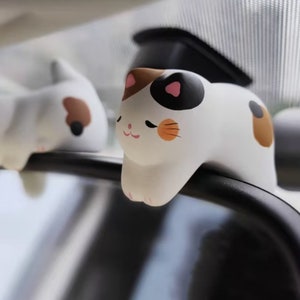 Cartoon Cat Car Review Mirror Decor, Cute Cat Figurine, Kawaii Car ...