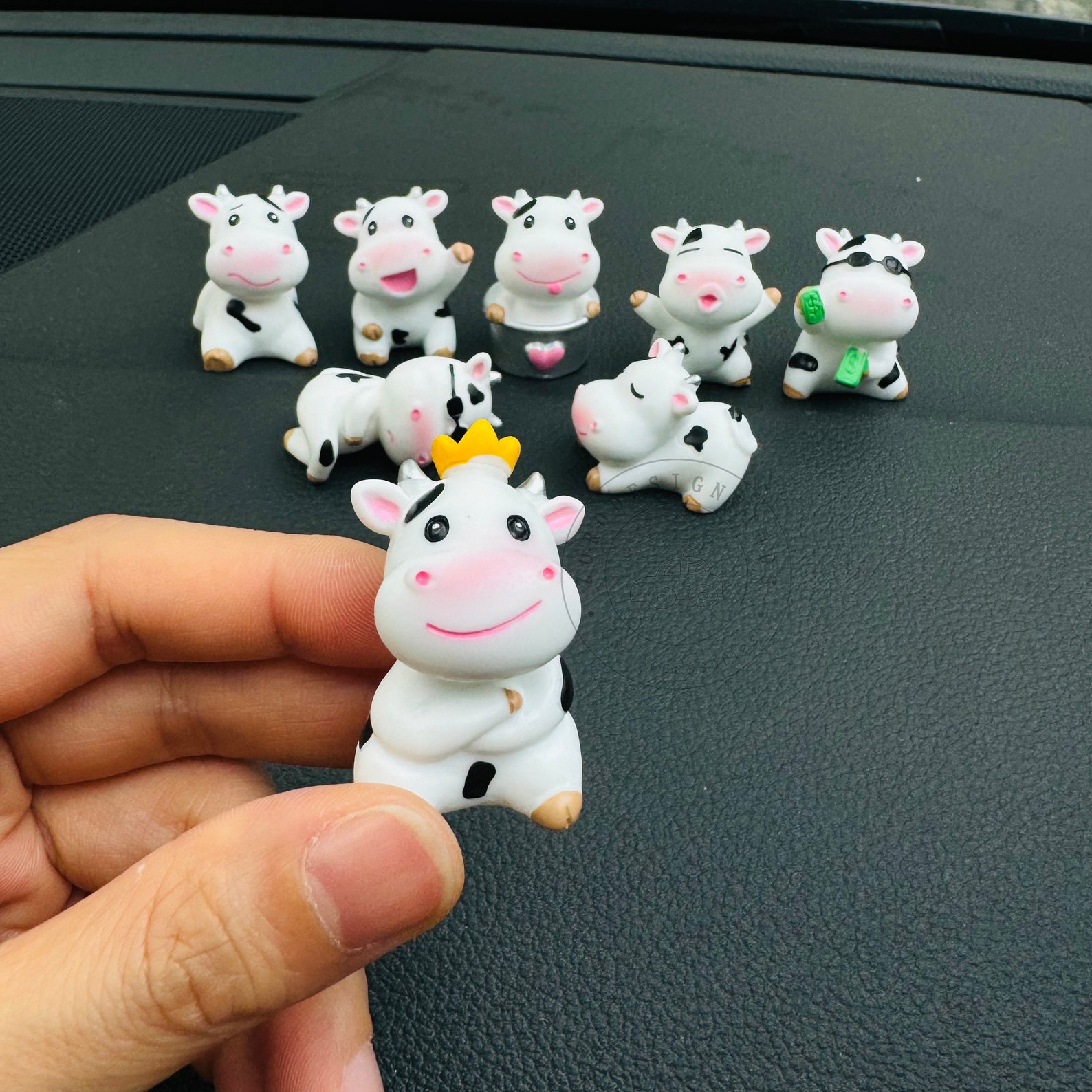 8PCS Cute Cow Car Rearview Mirror Ornament, Kawaii Car Dashboard Decor ...