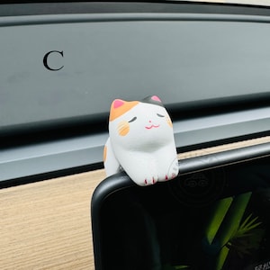 Cartoon Cat Car Review Mirror Decor, Cute Cat Figurine, Kawaii Car ...