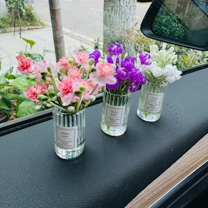 3pcs Flower Glass Bottle Car Ornament, Flower Pot Car Accessory, Car ...