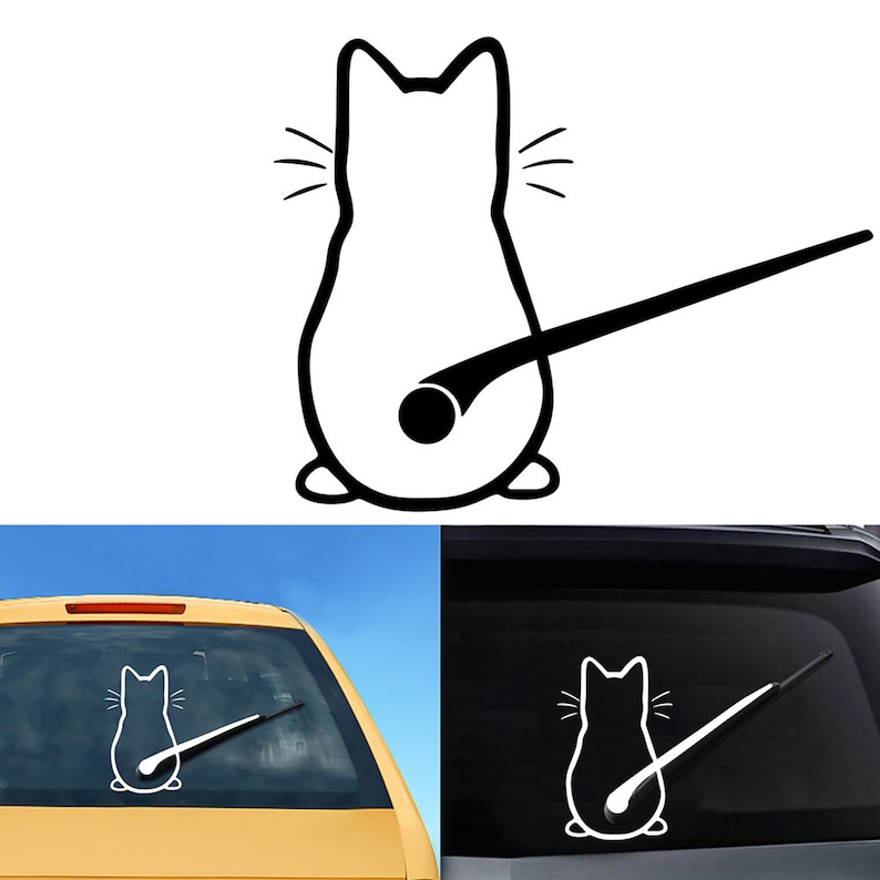 Cat Window Wiper Tail Sticker, Rear Windshild Decoration, Cartoon Line ...