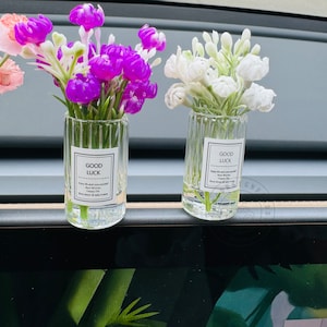 3pcs Flower Glass Bottle Car Ornament, Flower Pot Car Accessory, Car ...