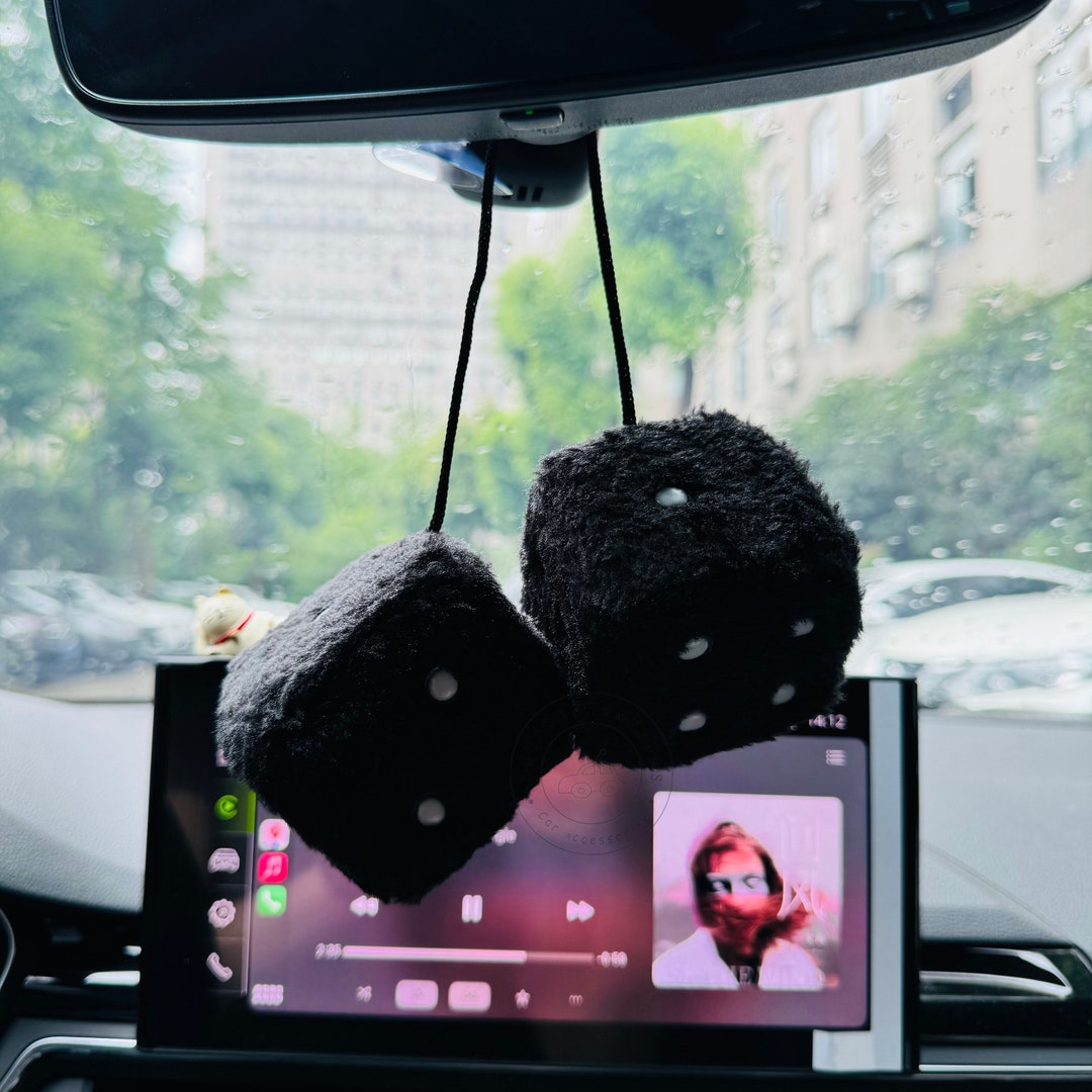 Fluffy Dice for Car Rearview Mirror Hanging, Cute Car Pendant, Colorful ...