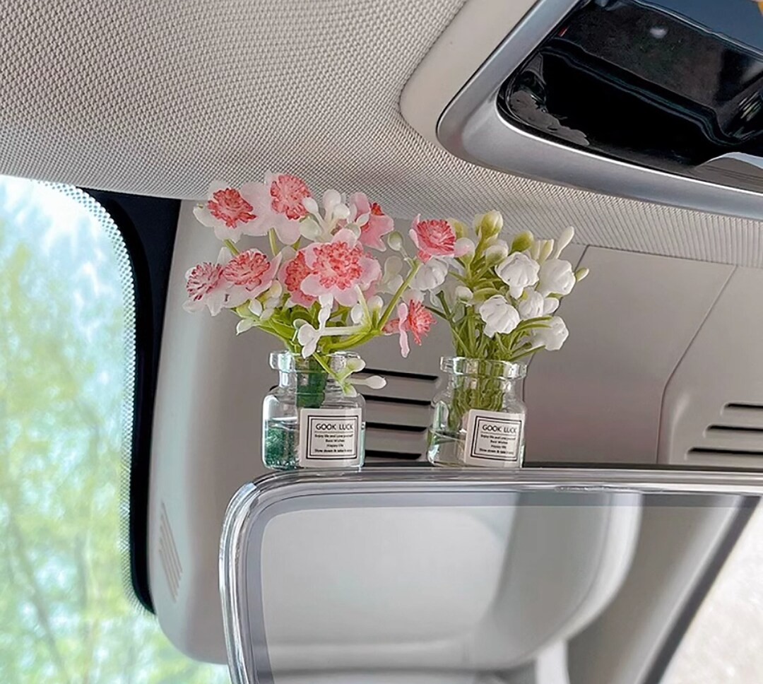 3pcs Flower Glass Bottle Car Ornament, Mini Flower Car Accessory, Car ...