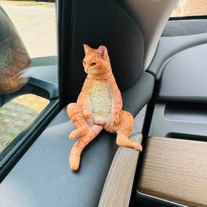 Cute Sitting Fat Cat Car Mirror Ornament, Cartoon Car Figurine, Car ...