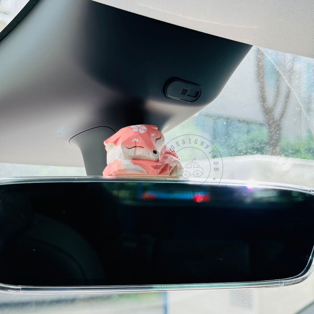 Cute Pink Fox Car Rearview Mirror Ornament, Women Office Table Ornament ...