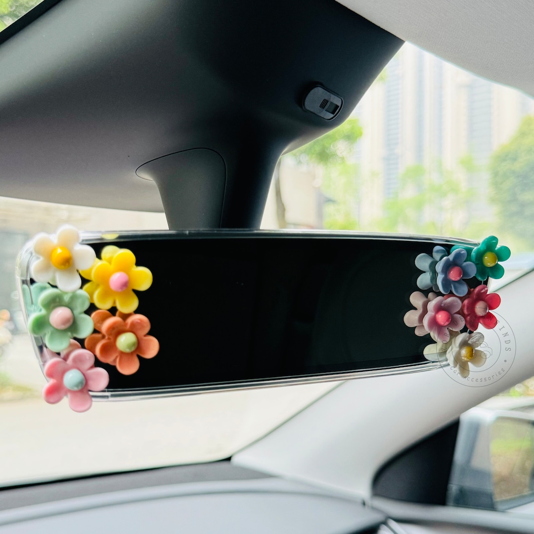 7 Style Cute Flower Car Rearview Mirror Ornament, Kawaii Car Screen ...