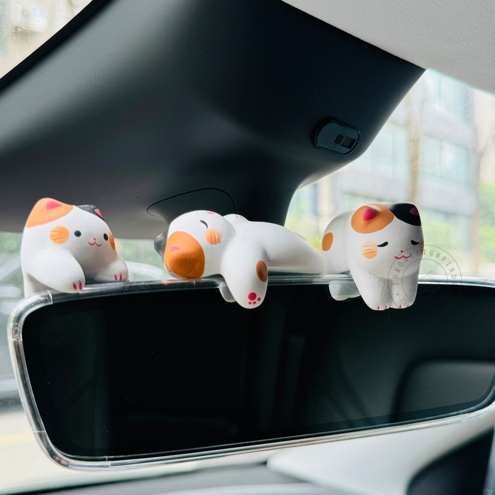 Cartoon Cat Car Review Mirror Decor, Cute Cat Figurine, Kawaii Car ...