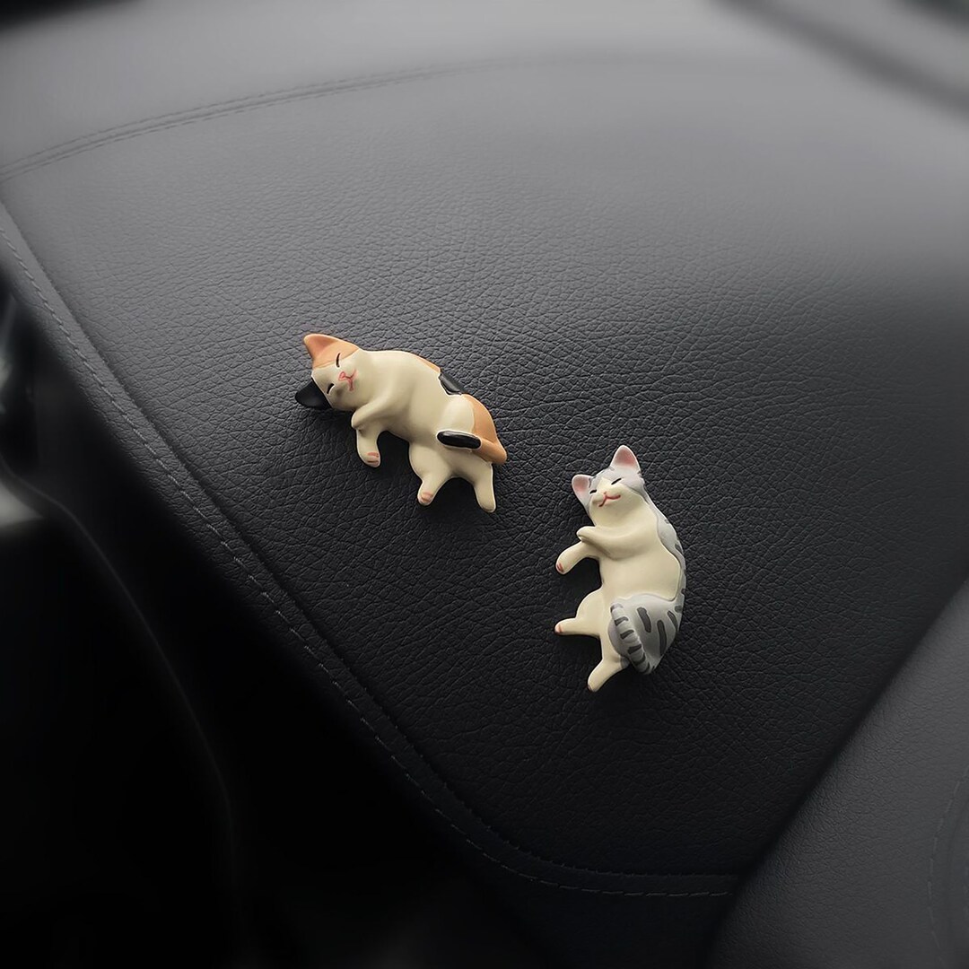 Sleeping Cat Car Review Mirror Decor, Cute Cat Figurine, Kawaii Car Dashboard Ornament, Cat ...