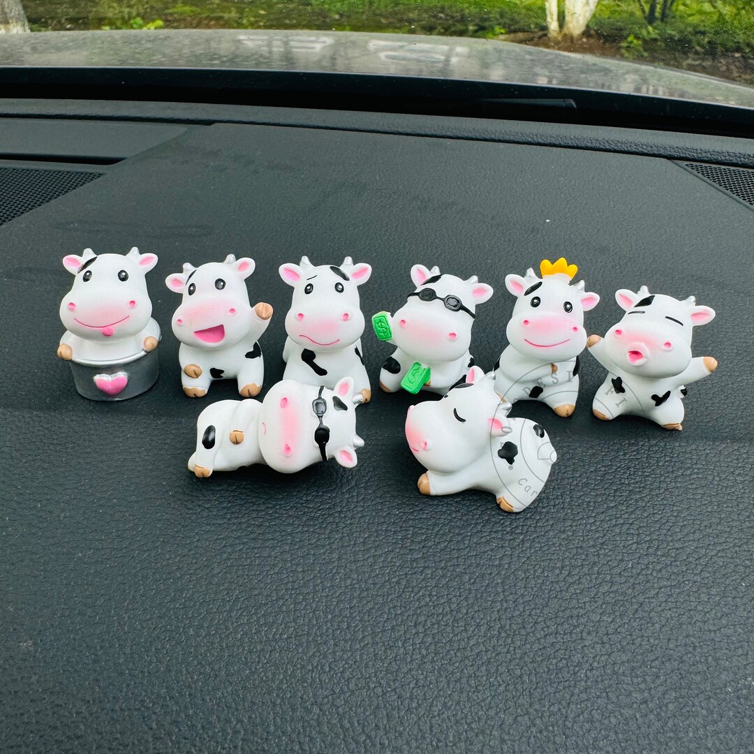 8PCS Cute Cow Car Rearview Mirror Ornament, Kawaii Car Dashboard Decor ...
