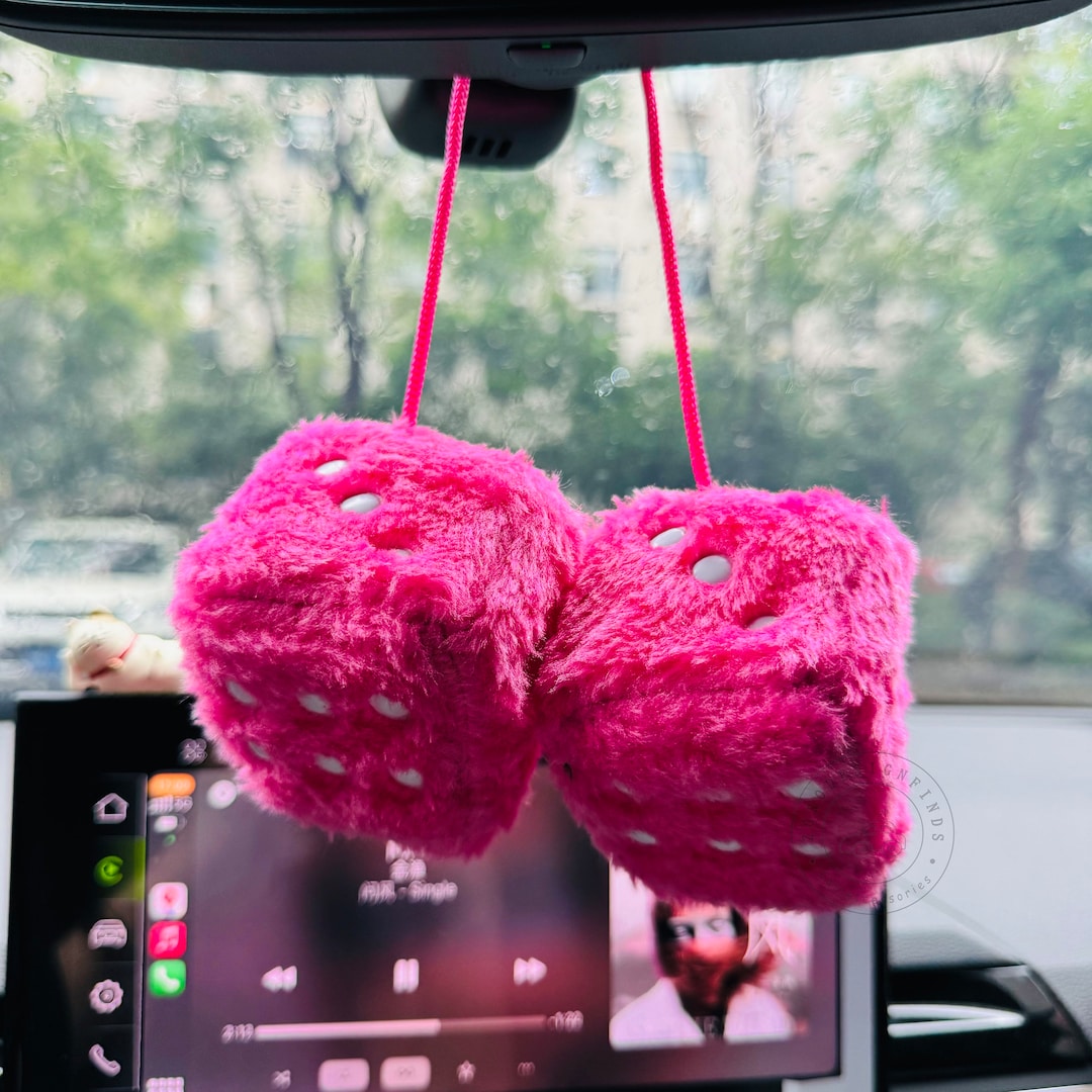 Retro Fuzzy Cute Dice Car Pendant, Colorful Fuzzy Dice Car Mirror ...
