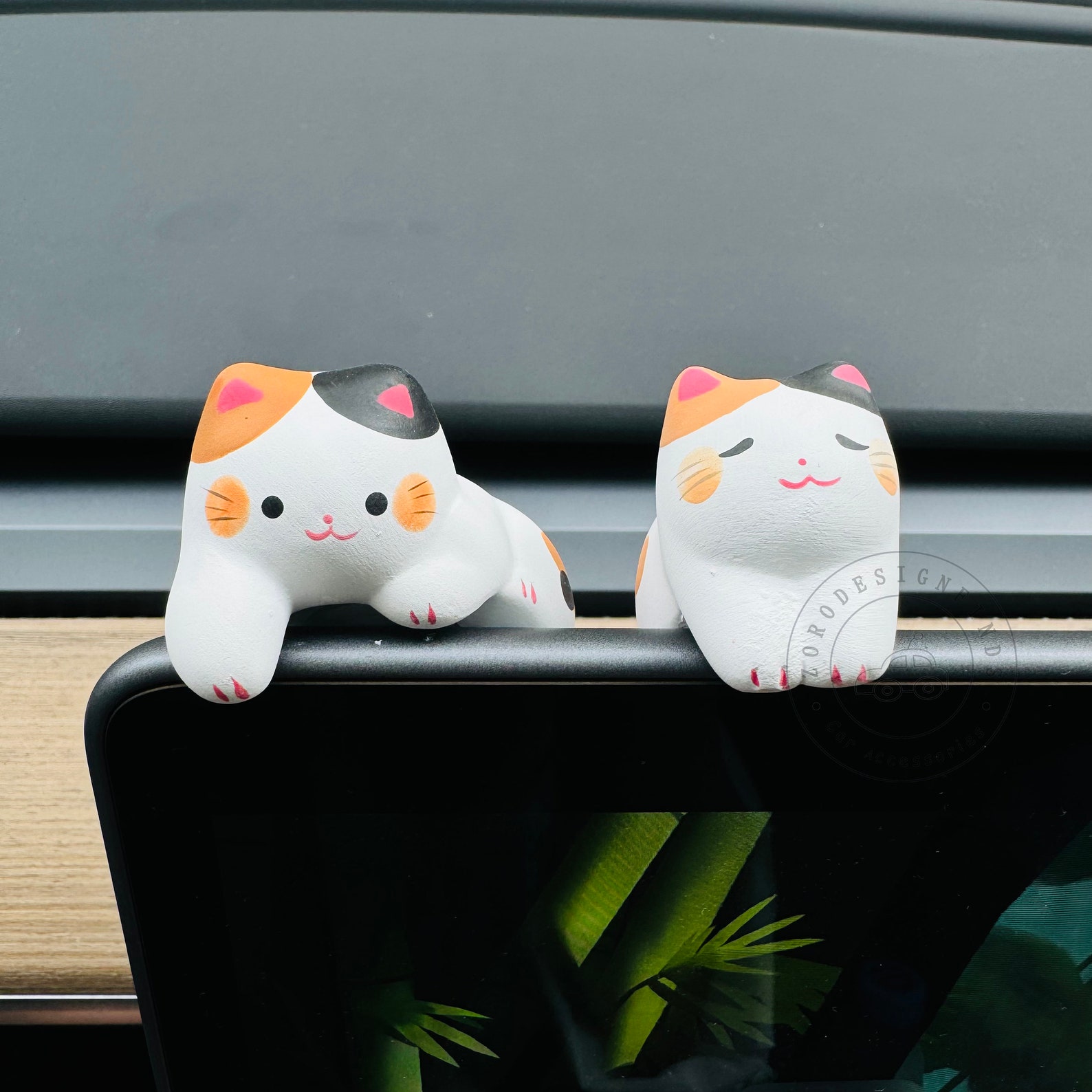 Cartoon Cat Car Review Mirror Decor, Cute Cat Figurine, Kawaii Car ...