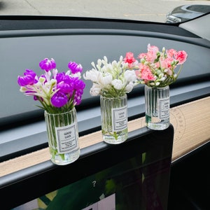 3pcs Flower Glass Bottle Car Ornament, Flower Pot Car Accessory, Car ...