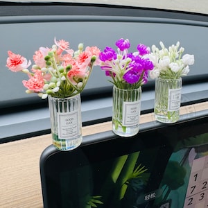 3pcs Flower Glass Bottle Car Ornament, Flower Pot Car Accessory, Car ...