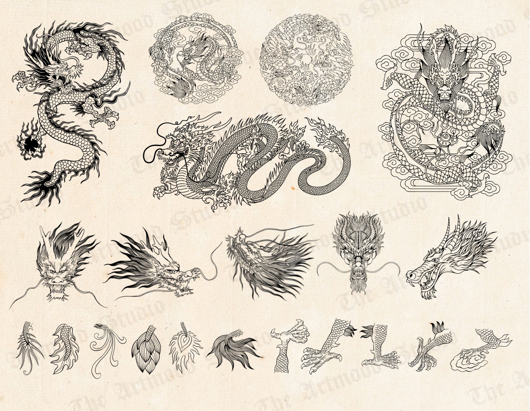 62 Procreate Dragon Tattoo Brushes, Procreate Stamps Japanese Dragon ...