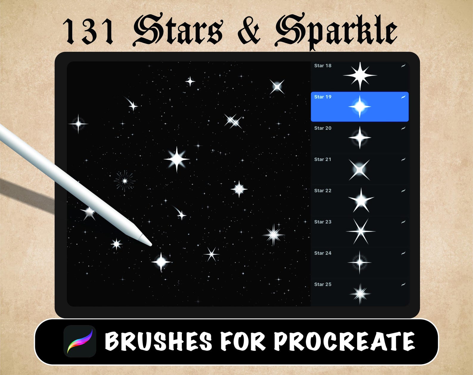 131 Star and Sparkle Procreate Brushes, Stars Texture Brushes, Galaxy ...