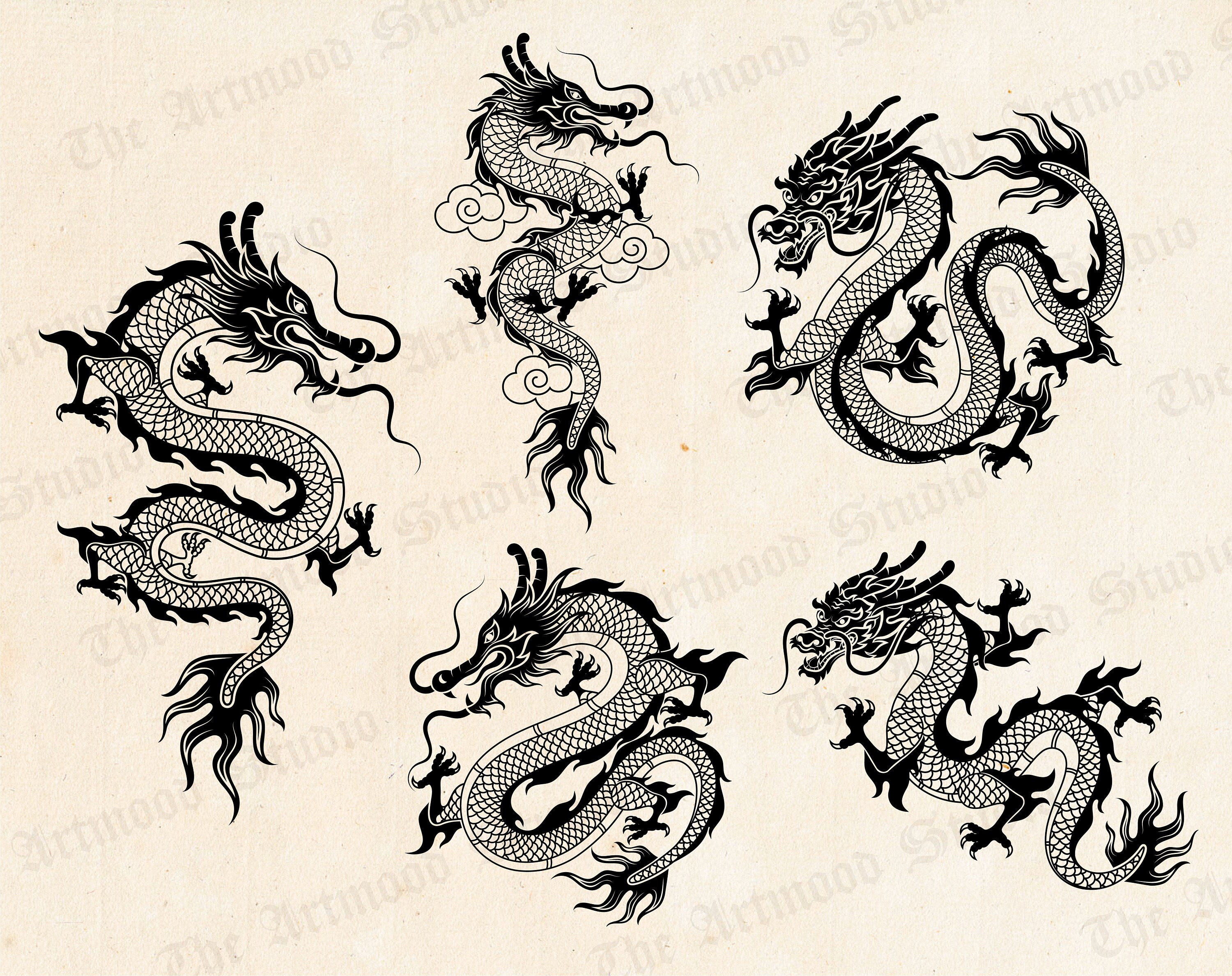 62 Procreate Dragon Tattoo Brushes, Procreate Stamps Japanese Dragon ...